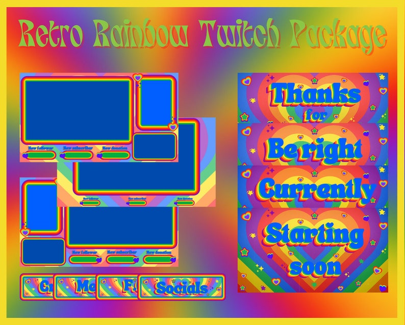 Retro Rainbow Groovy Vibes Twitch Package | Animated Scenes, Static ...