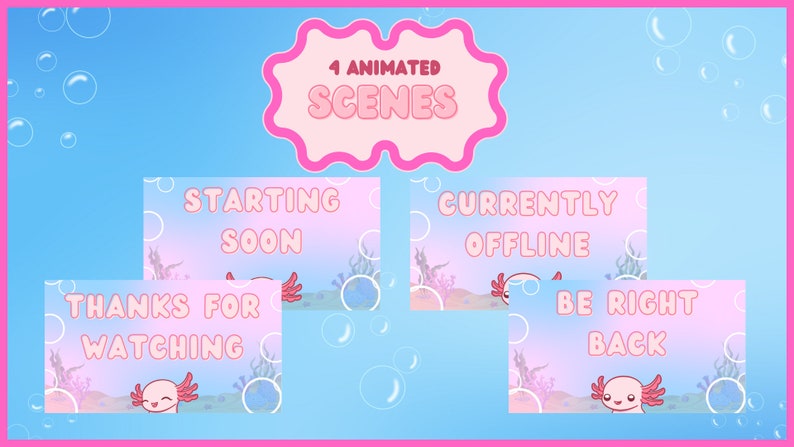 Cute Kawaii Pink Axolotl Twitch Package Animated Scenes - Etsy