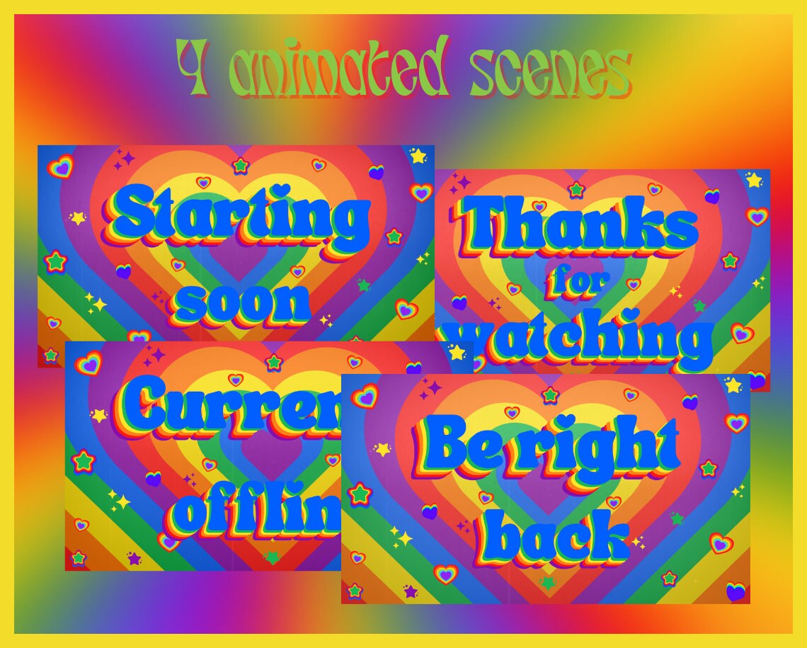 Retro Rainbow Groovy Vibes Twitch Package Animated Scenes, Static Stream Overlays and Panels ...