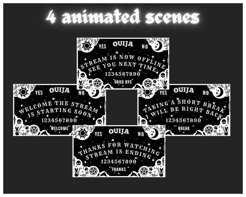 Black & White Ouija Board Mystic Goth Vibes Twitch Package | Animated Scenes, Static Stream ...