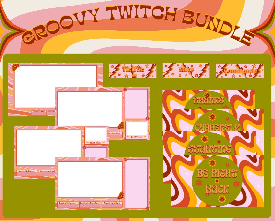 Retro Groovy 70s 60s Vibes Twitch Package | Static Stream Overlays ...