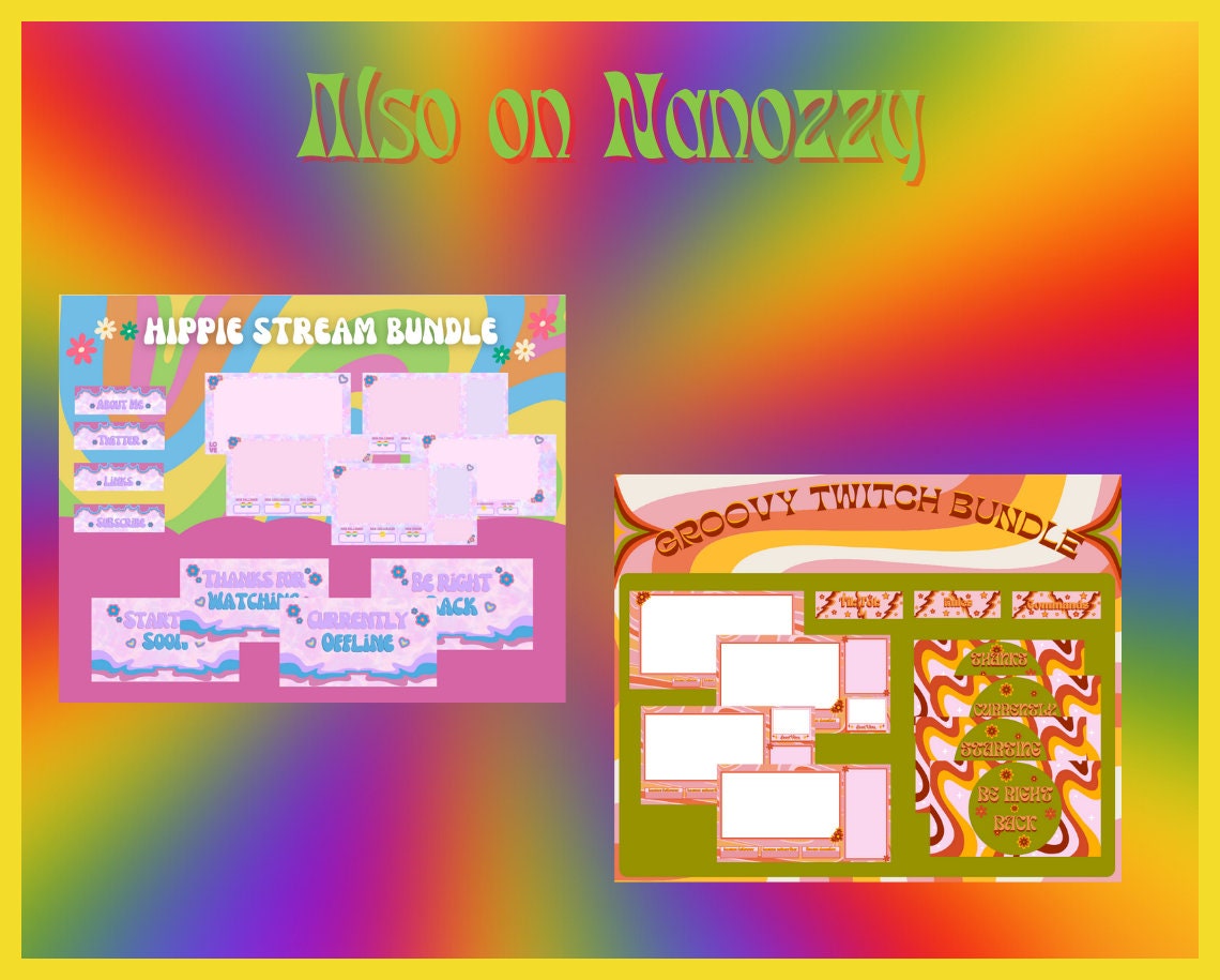 Retro Rainbow Groovy Vibes Twitch Package Animated Scenes, Static Stream Overlays and Panels ...