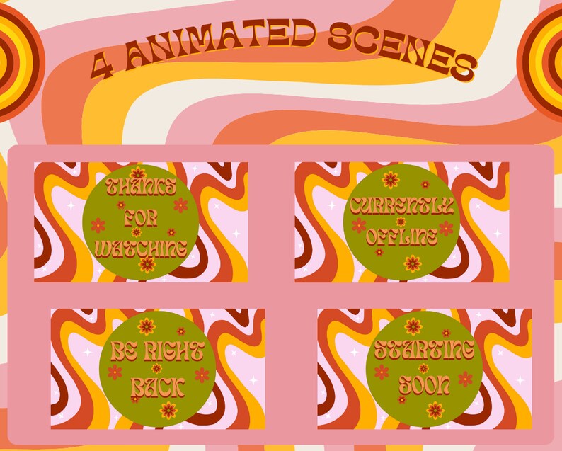 Retro Groovy 70s 60s Vibes Twitch Package | Static Stream Overlays ...