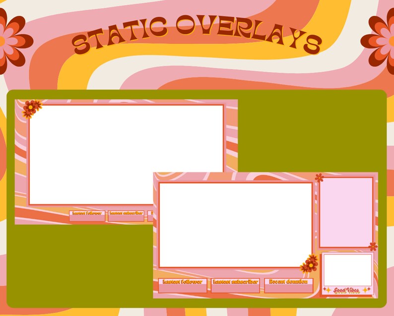 Retro Groovy 70s 60s Vibes Twitch Package | Static Stream Overlays ...