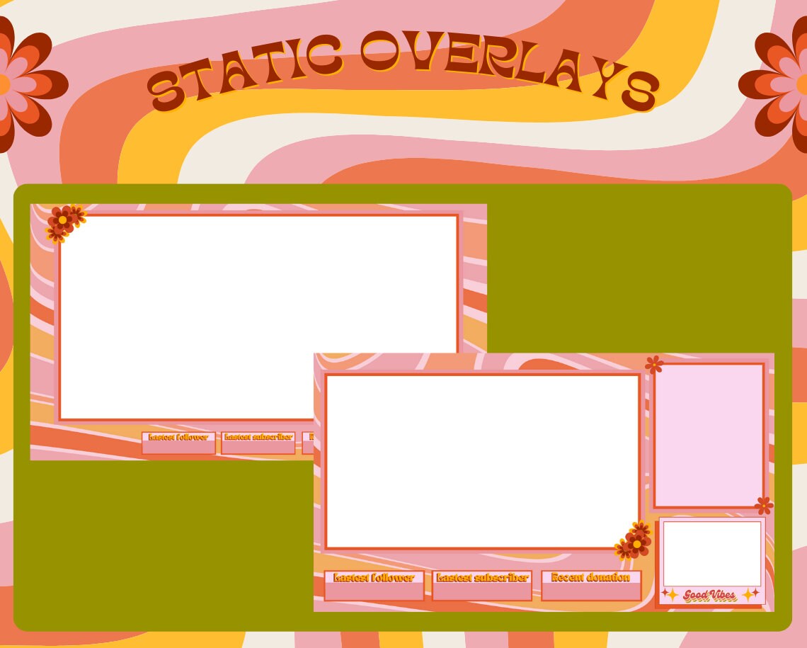 Retro Groovy 70s 60s Vibes Twitch Package | Static Stream Overlays ...