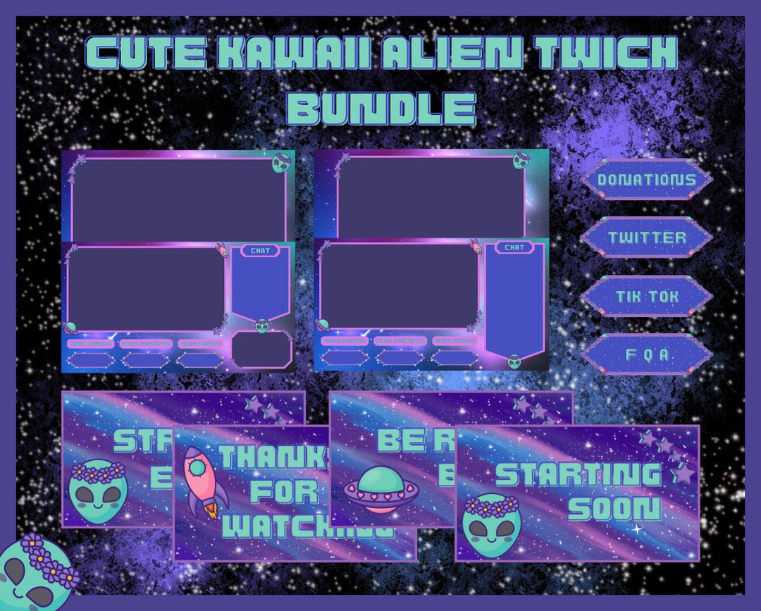 Cute Kawaii Aqua Alien Twitch Package | Blue and Purple | Animated ...