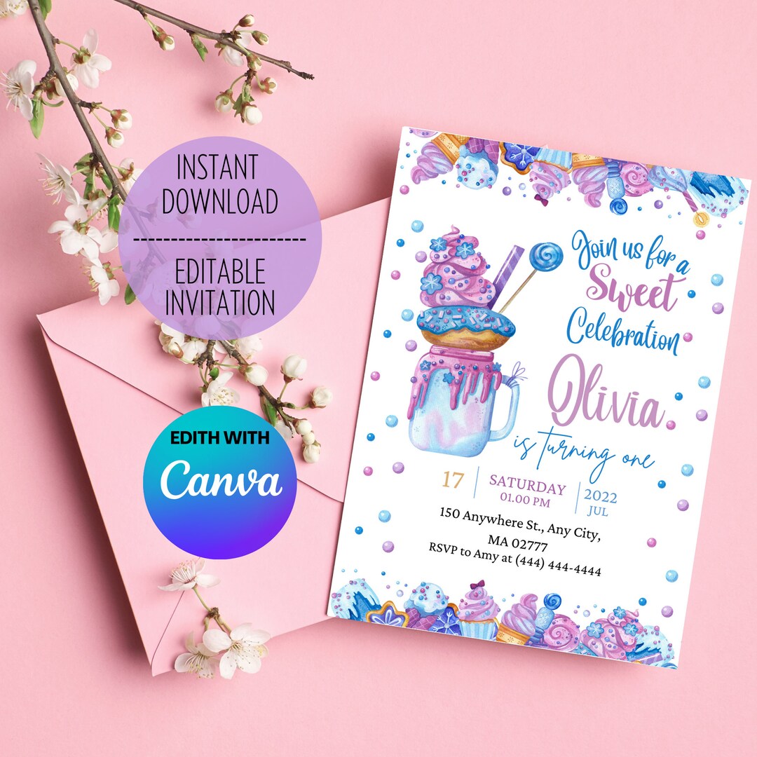 Sweet Birthday Party Invitation Template, Party Printable Invitation ...