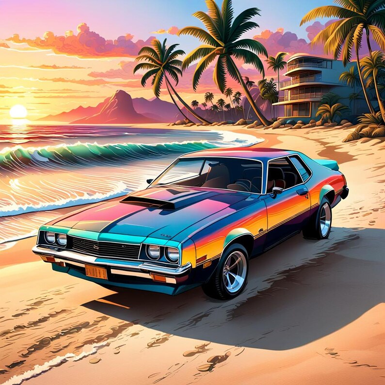 1980s Muscle Car Tshirt Designs - Beach Vibes - Print on Demand - 16 ...