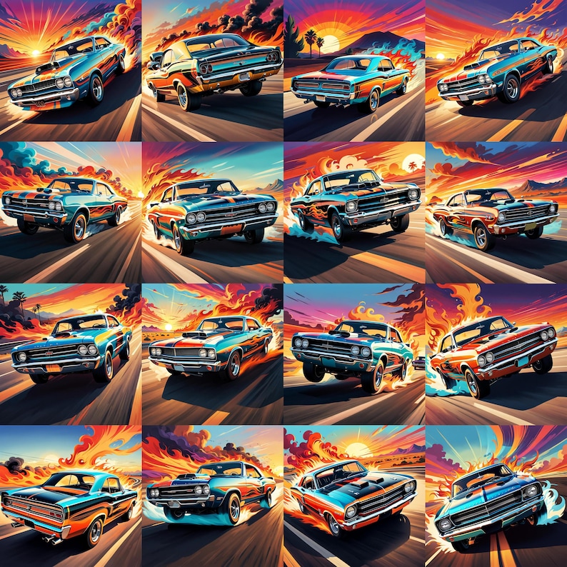 Vintage Power: 1960s Muscle Car Road Warrior - 16 Designs for Print on ...