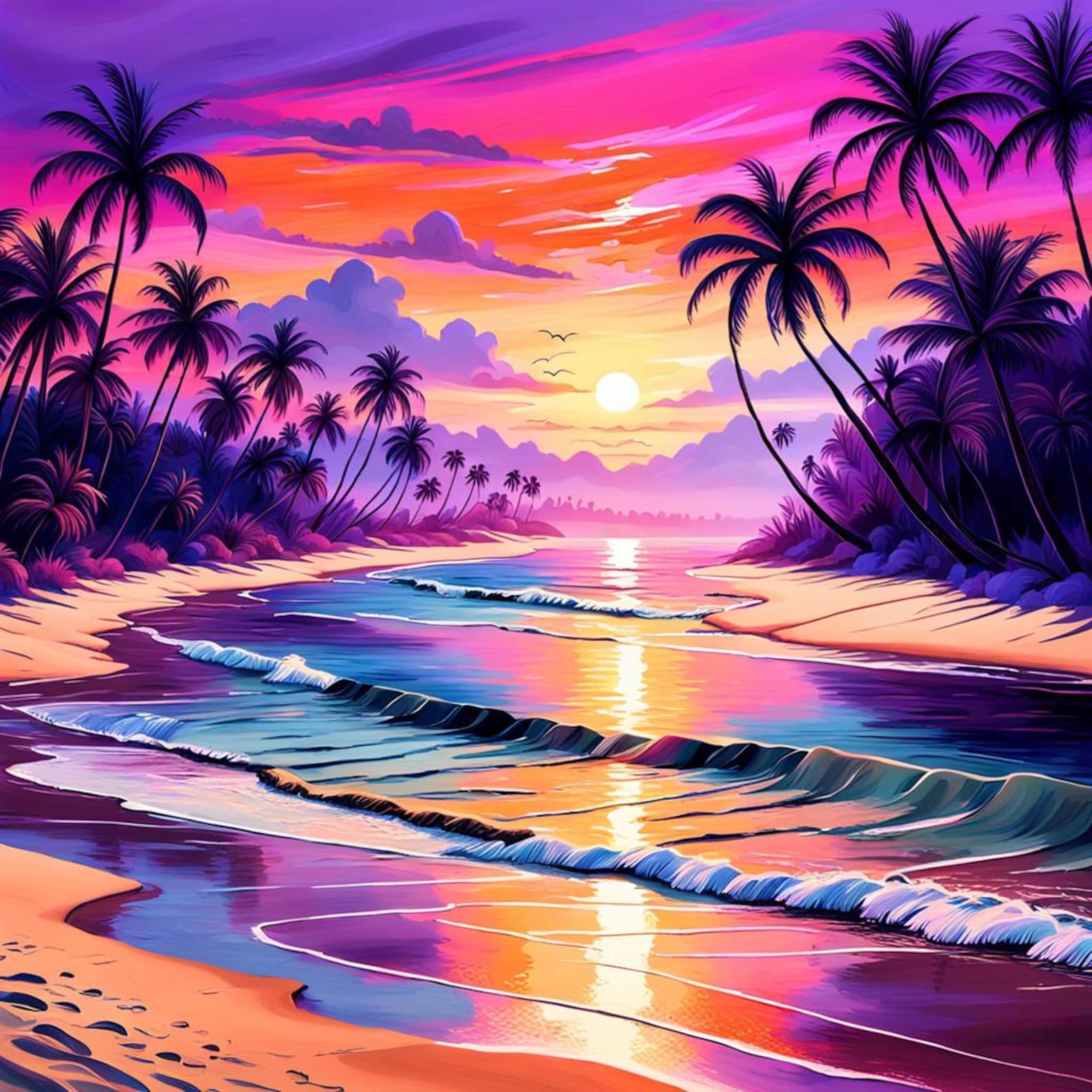 Sunset Serenity: Stunning Beach Digital Art (vol1) for Print on Demand ...