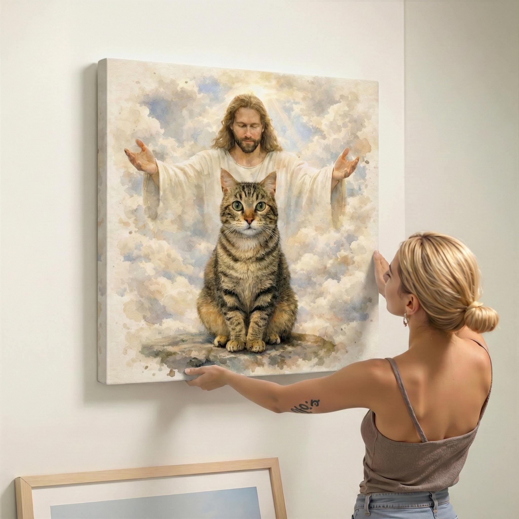 Custom Christian Pet Dog or Cat Memorial Watercolor Portrait With Jesus ...
