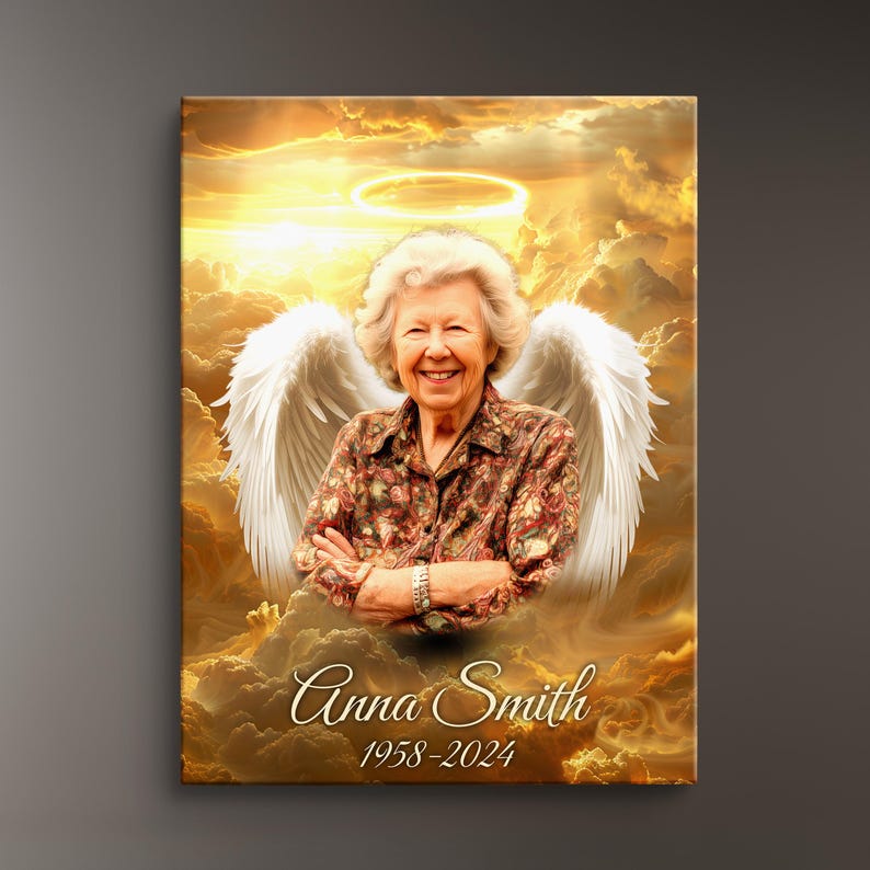 Memorial Angel Canvas Wall Art Memorial Gift for Loss Remembrance Photo ...