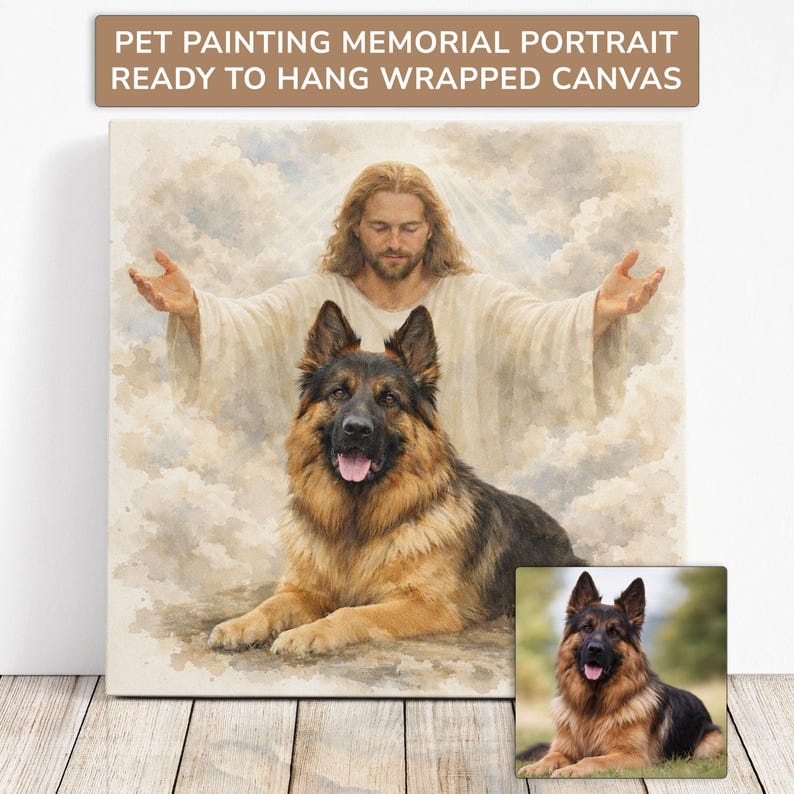 Custom Christian Pet Dog or Cat Memorial Watercolor Portrait With Jesus ...