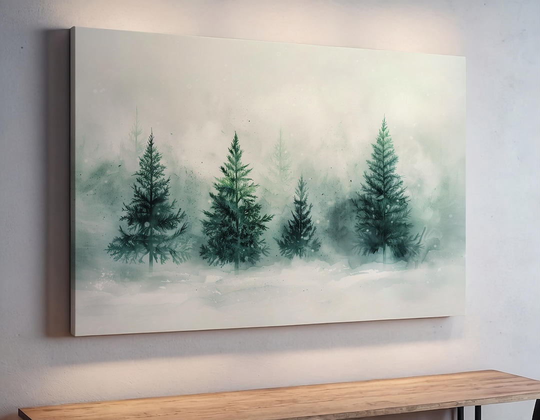 Snowy Pine Tree Forest Art Canvas Print, Landscape Wall Art, 1.25 ...