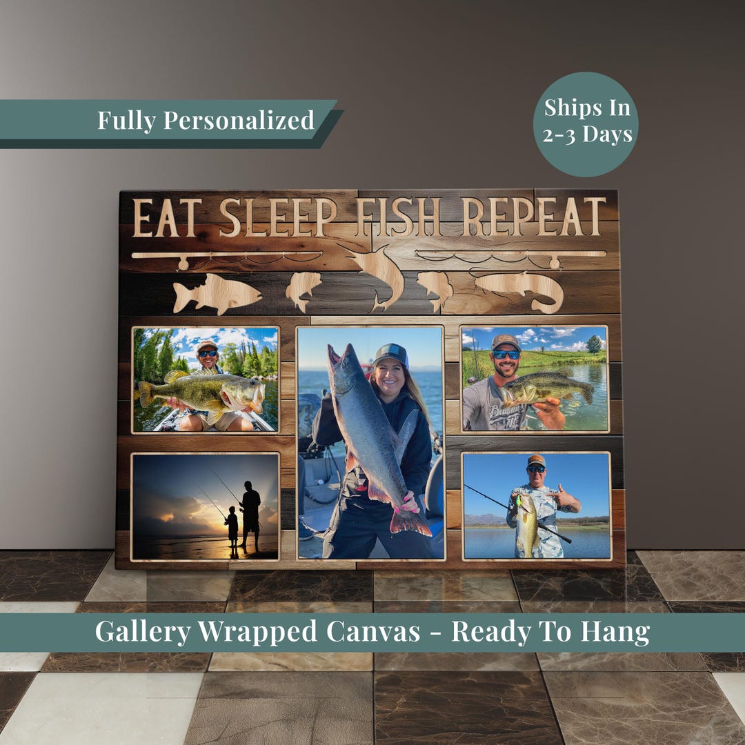 Fishing Canvas Print Photo Collage Wall Art Frame Decoration Man Cave ...