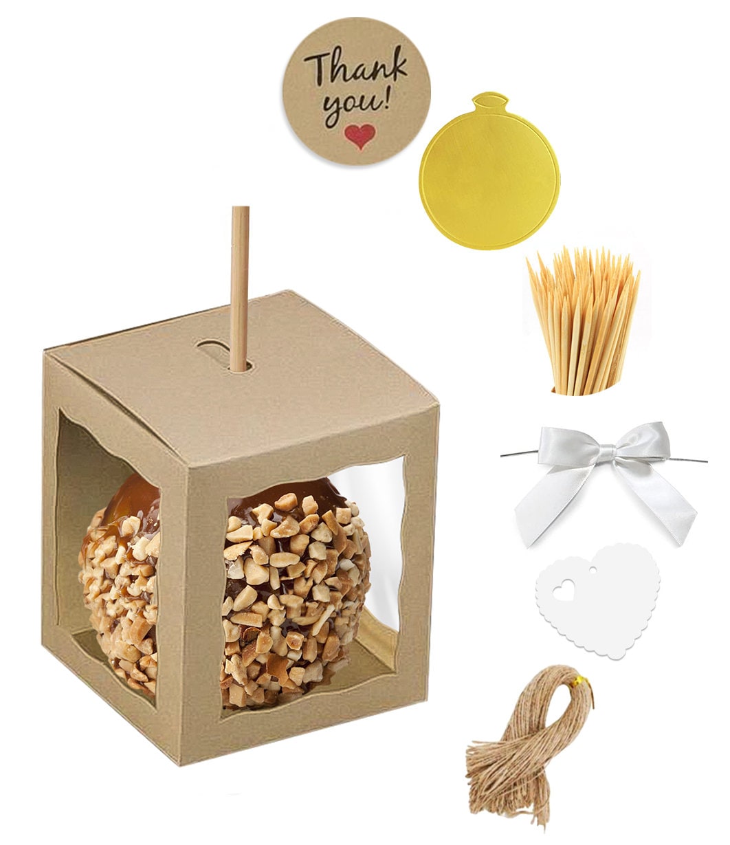 Candy Apple Boxes With Hole | 12 Pack 4X4X4 Inch Caramel Apple Boxes ...