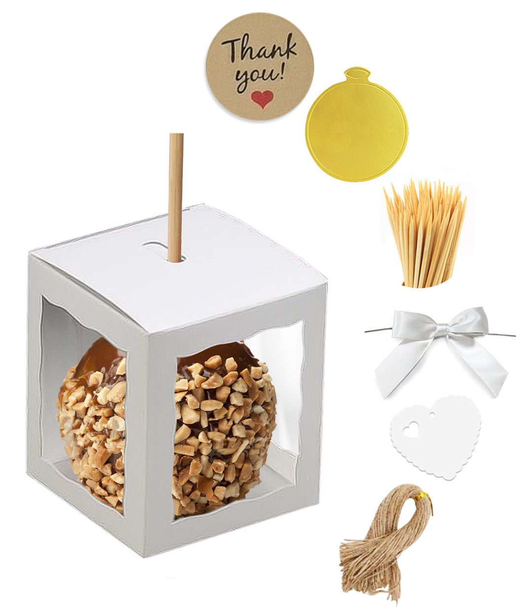 Candy Apple Boxes With Hole 12 Pack 4X4X4 Inch Caramel Apple Boxes With ...