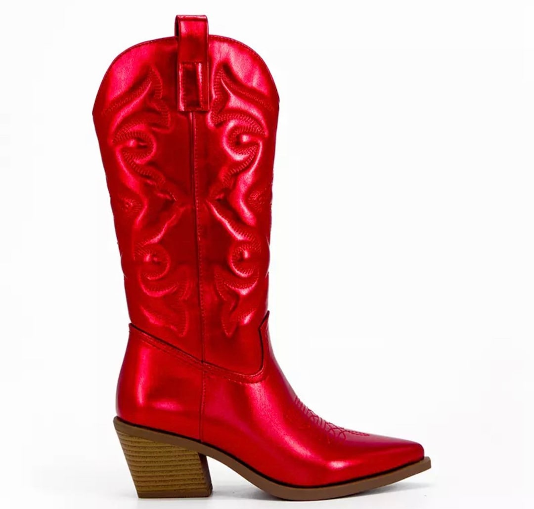 Metallic Embroidered Cowboy Boots Womens - Etsy