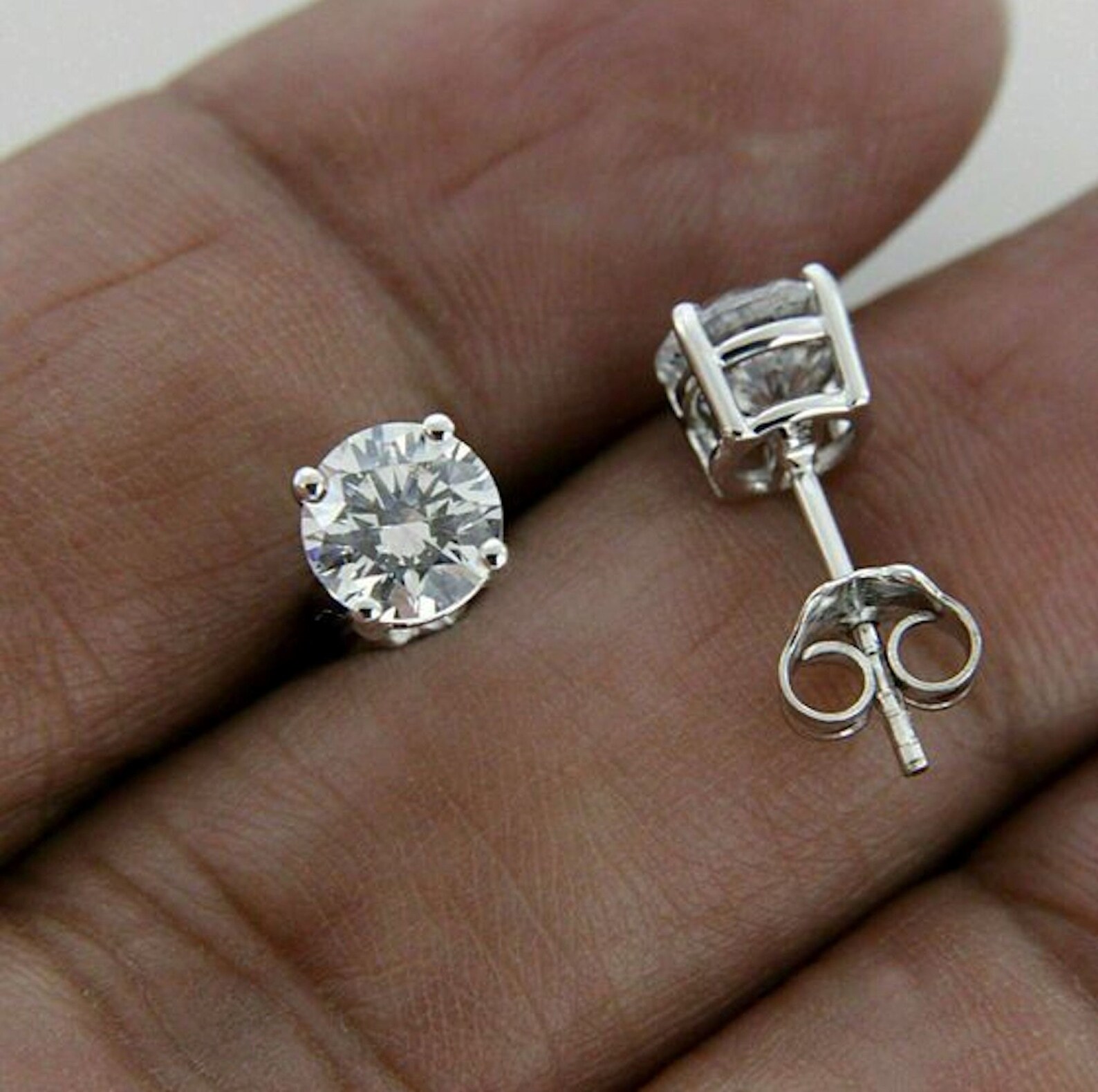 14K White Gold Lab Diamond Stud Earrings, Minimalist Screw Back, 1.00 ...