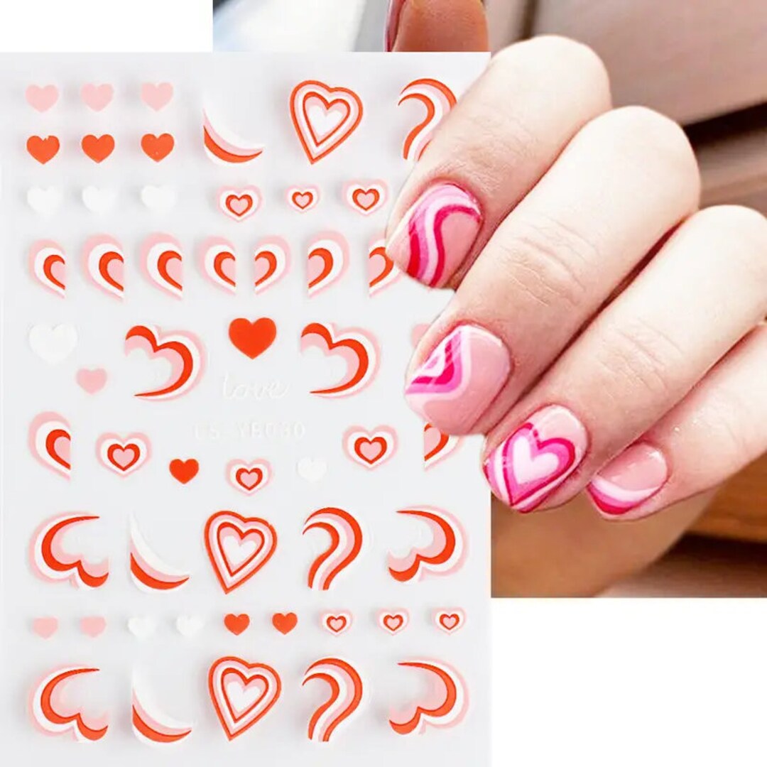 3D Heart Nail Stickers Neon Strips Tape Geometric Line Sliders - Etsy