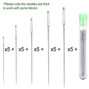25 Large Eye Stitching Needles 5 Sizes Big Eye Hand Sewing - Etsy