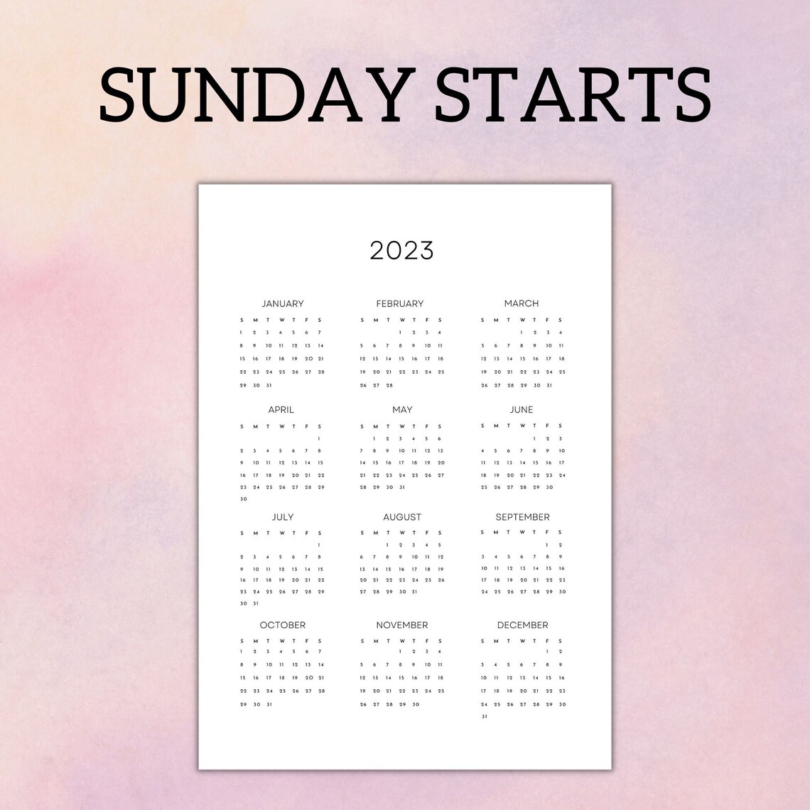 2023 Year Calendar Printable Minimalist Calendar Yearly Wall Calendar ...