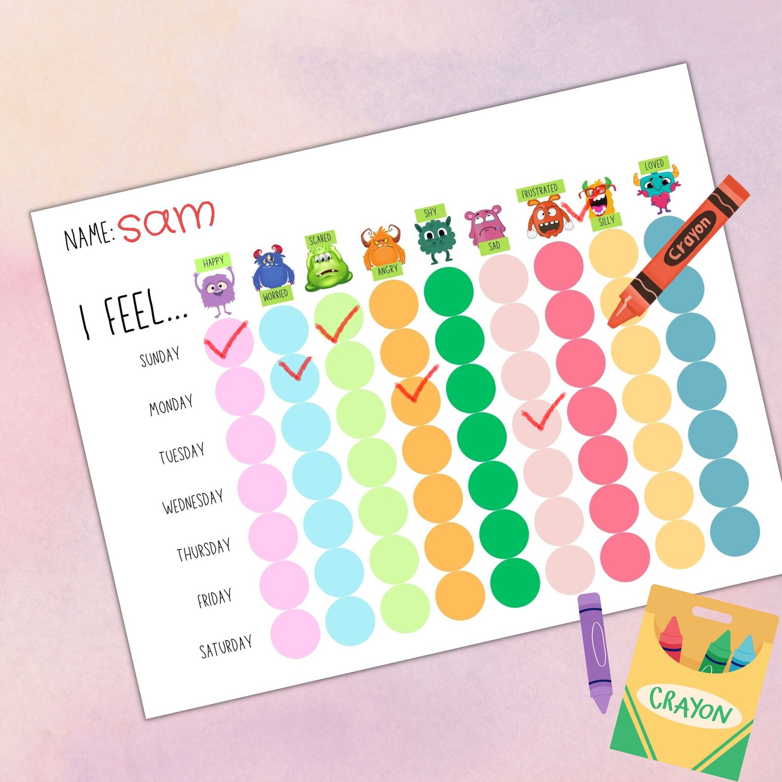 Mood Check in for Kids Feeling Chart for Kids Weekly Mood Tracker Kids ...