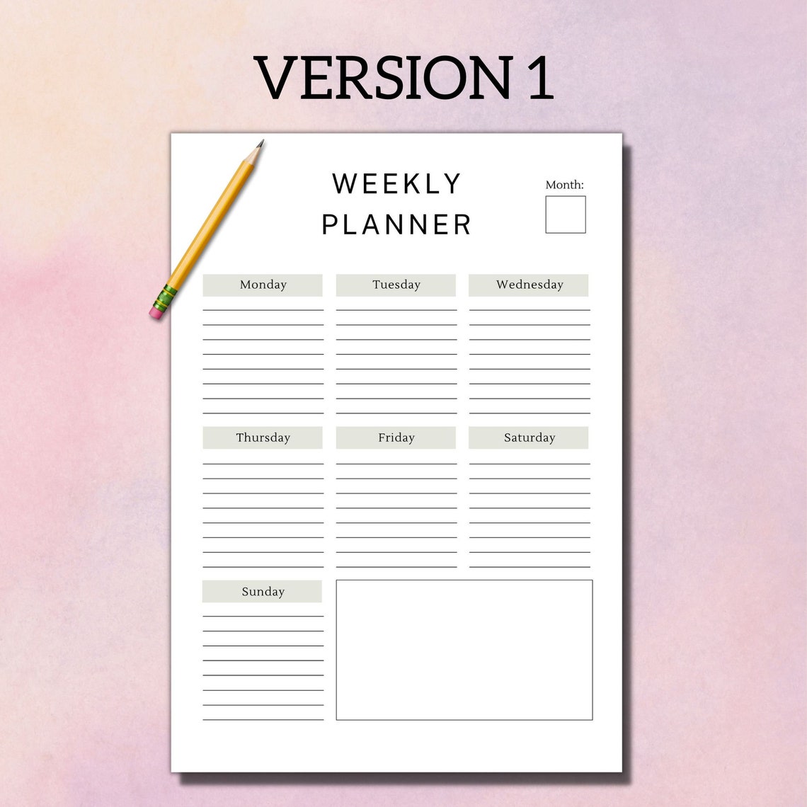 7 Day Weekly Planner Printable Weekly Agenda Meal Planner Work Planner ...