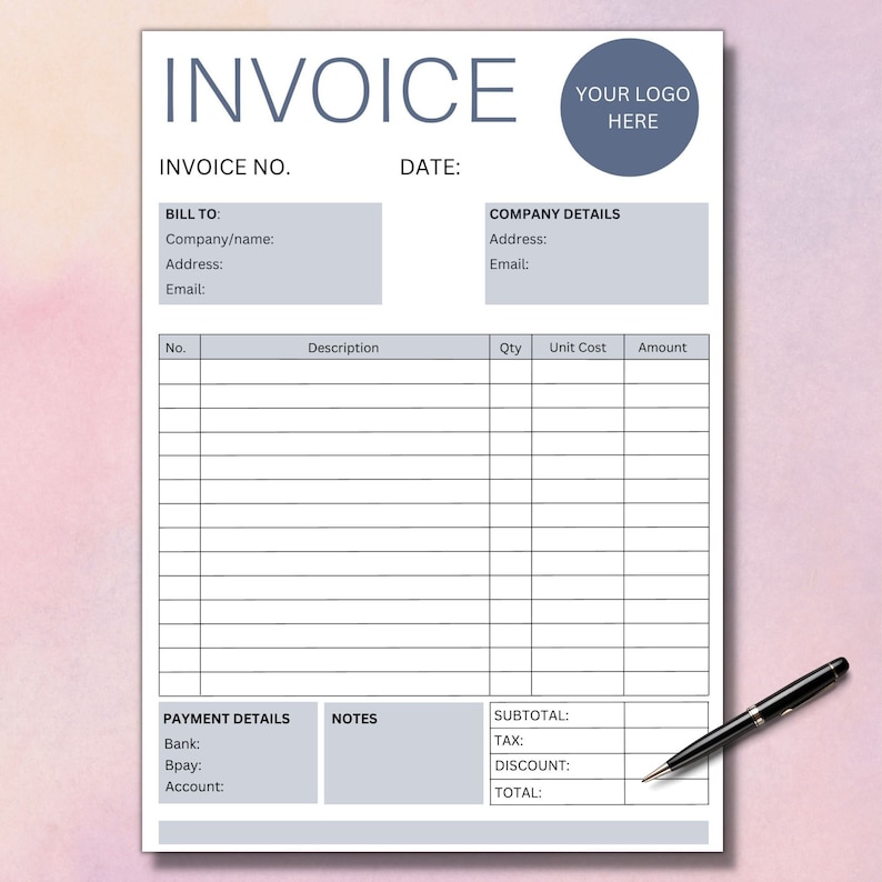 Invoice Template Editable Modern Invoice Form Small Business Invoice ...