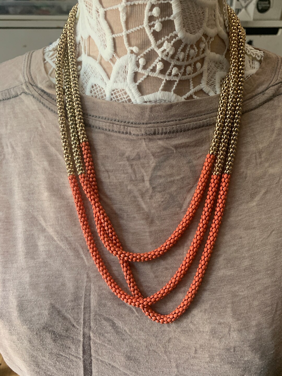 Orange and Gold Tone Snake Skin Necklace - Etsy