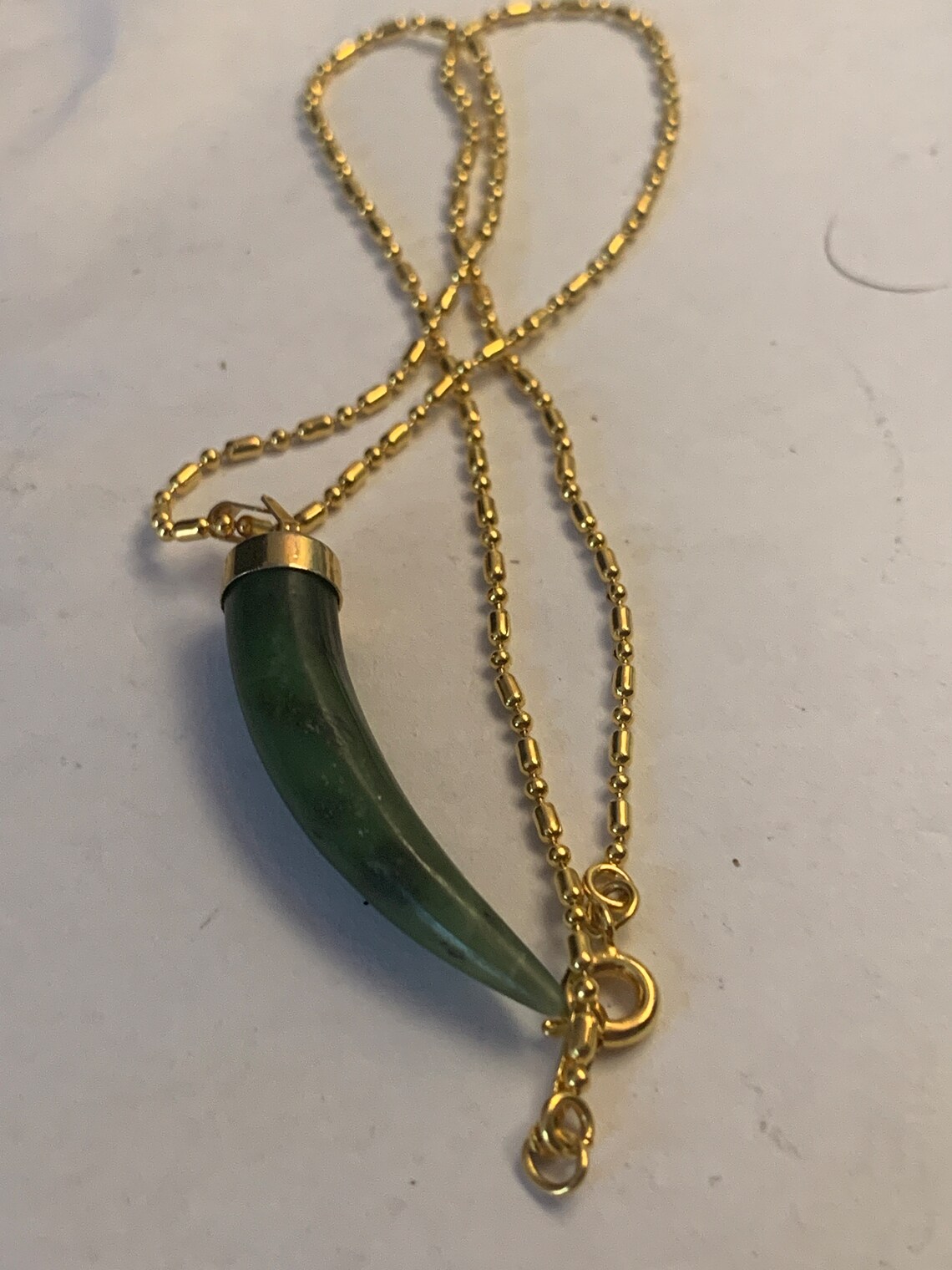 18K GP Chain With Green Jade Tusk Pendant Necklace - Etsy