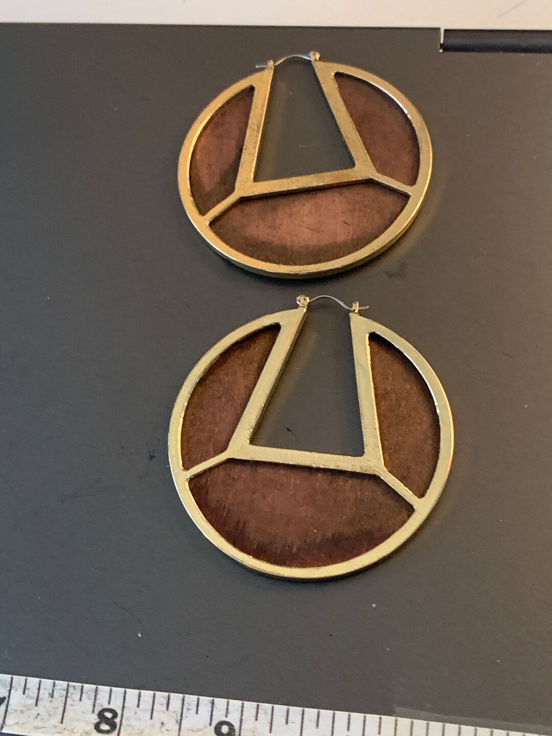 2 1/2 Inch Wood & Rhinestone Geometric Hook Earrings - Etsy