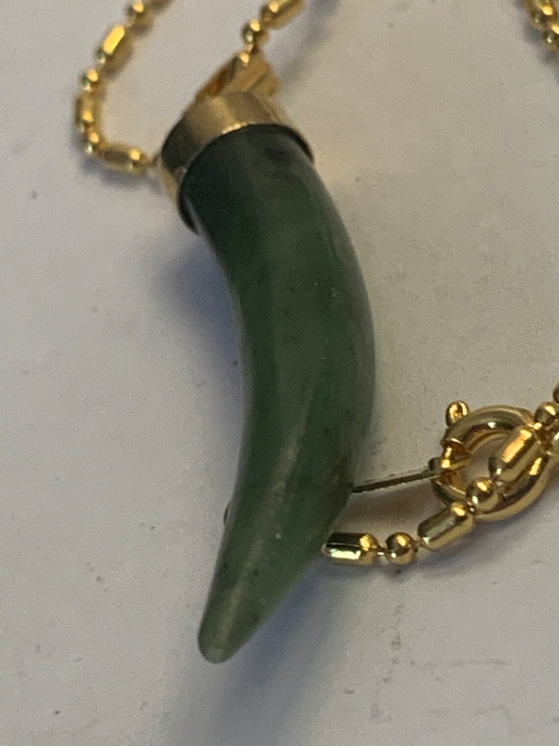 18K GP Chain With Green Jade Tusk Pendant Necklace - Etsy