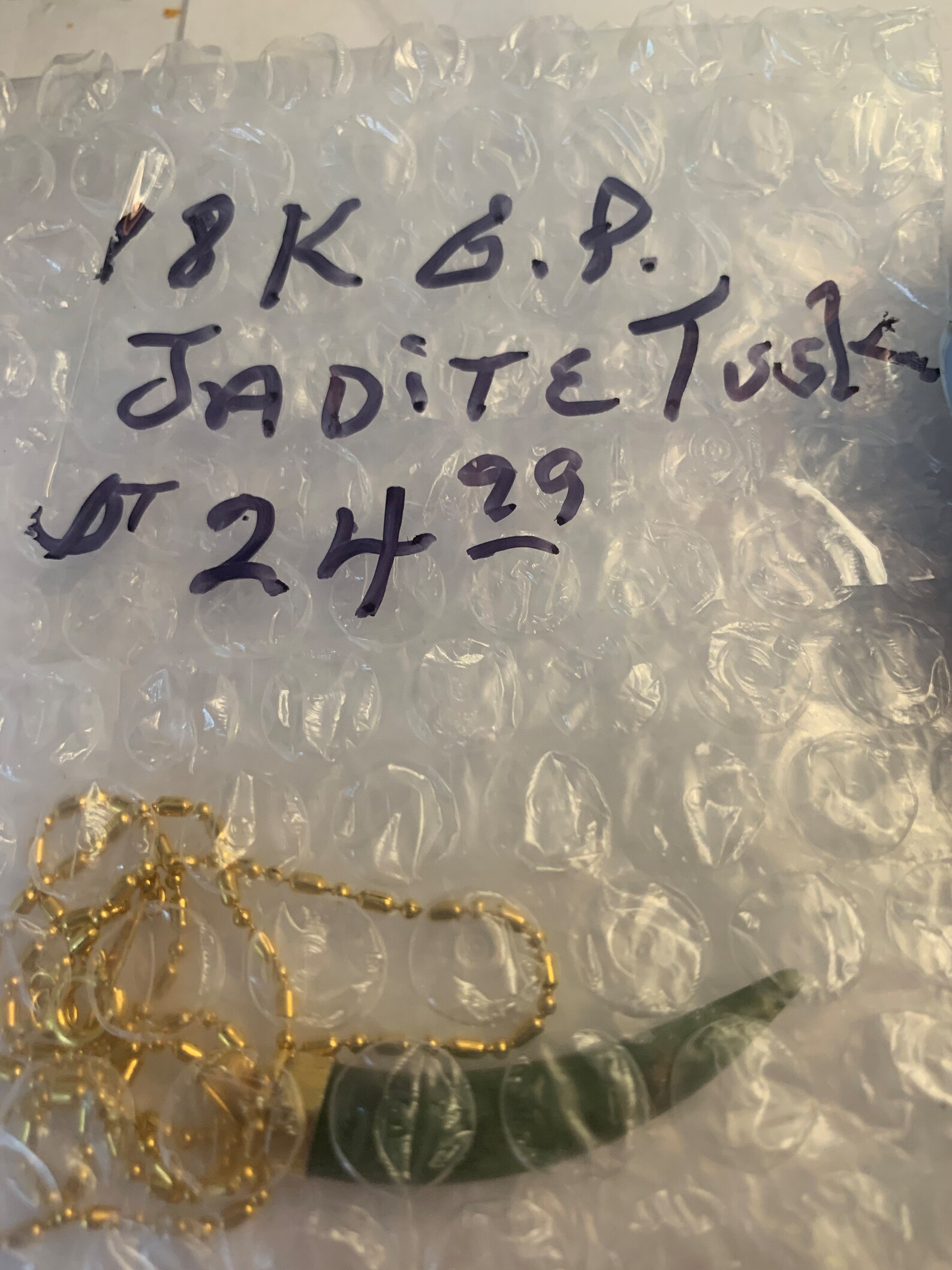 18K GP Chain With Green Jade Tusk Pendant Necklace - Etsy