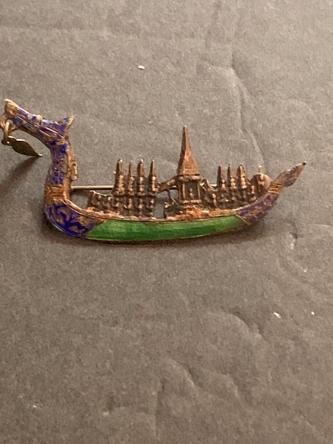 Siam Sterling Dragon Boat Brooch - Etsy