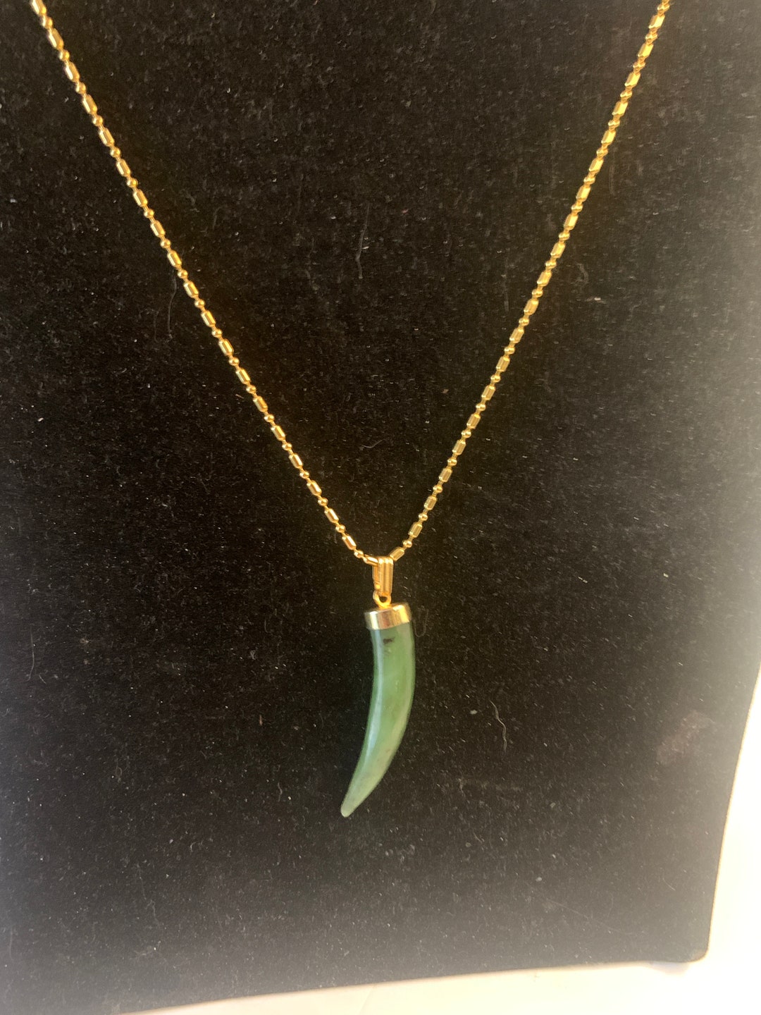 18K GP Chain With Green Jade Tusk Pendant Necklace - Etsy