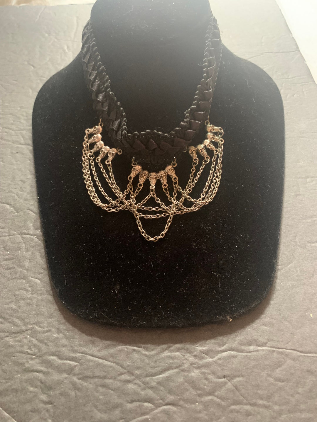 Victorian Lace Choker With Silver Tone Waterfall Chains - Etsy