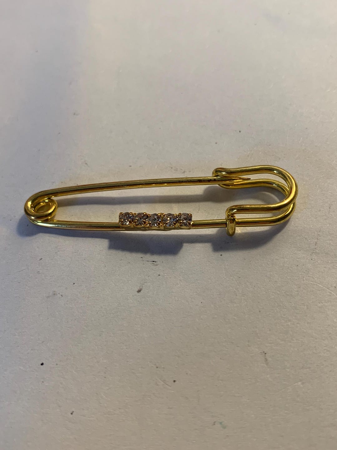 Gold Rhinestone Safety Pin Brooch - Etsy