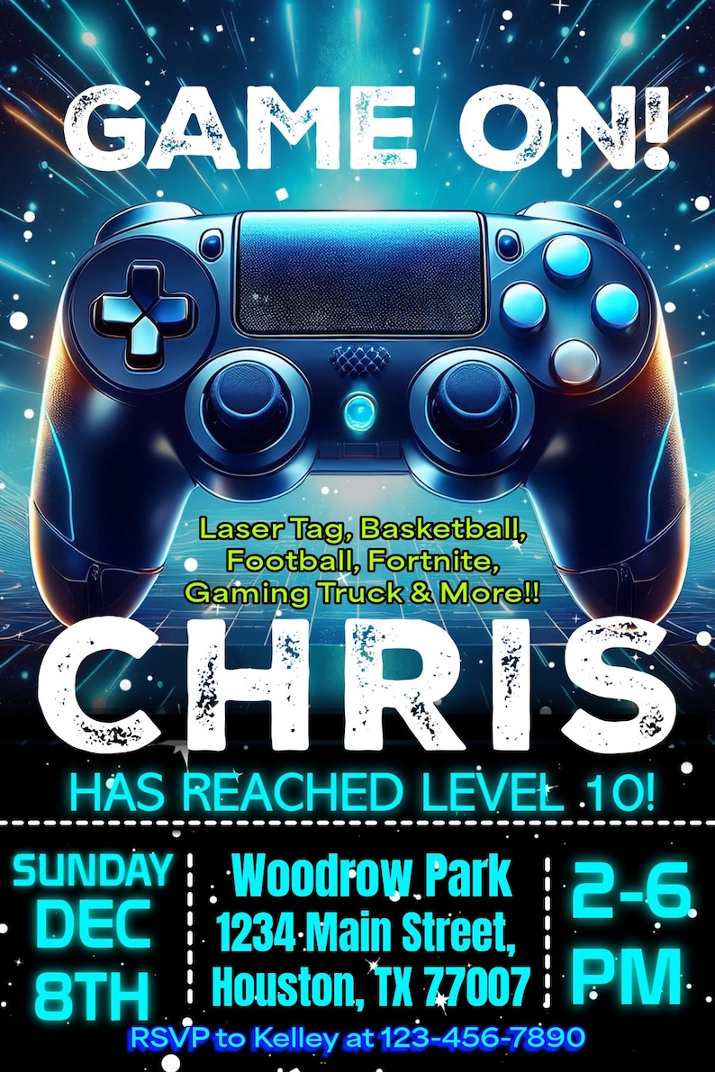 GAME ON! LEVEL 10 Unlock Birthday Invitation - Etsy