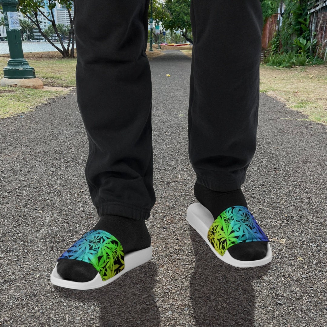 Rainbow Weed Theme Slipper Slides Slip on Marijuana Sandal - Etsy