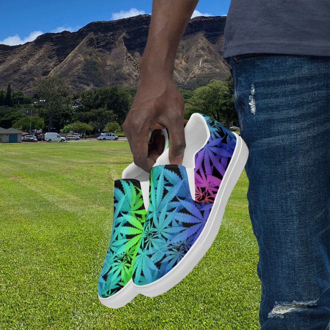 Men's Slip-on Shoes Rainbow Marijuana Weed Theme - Etsy