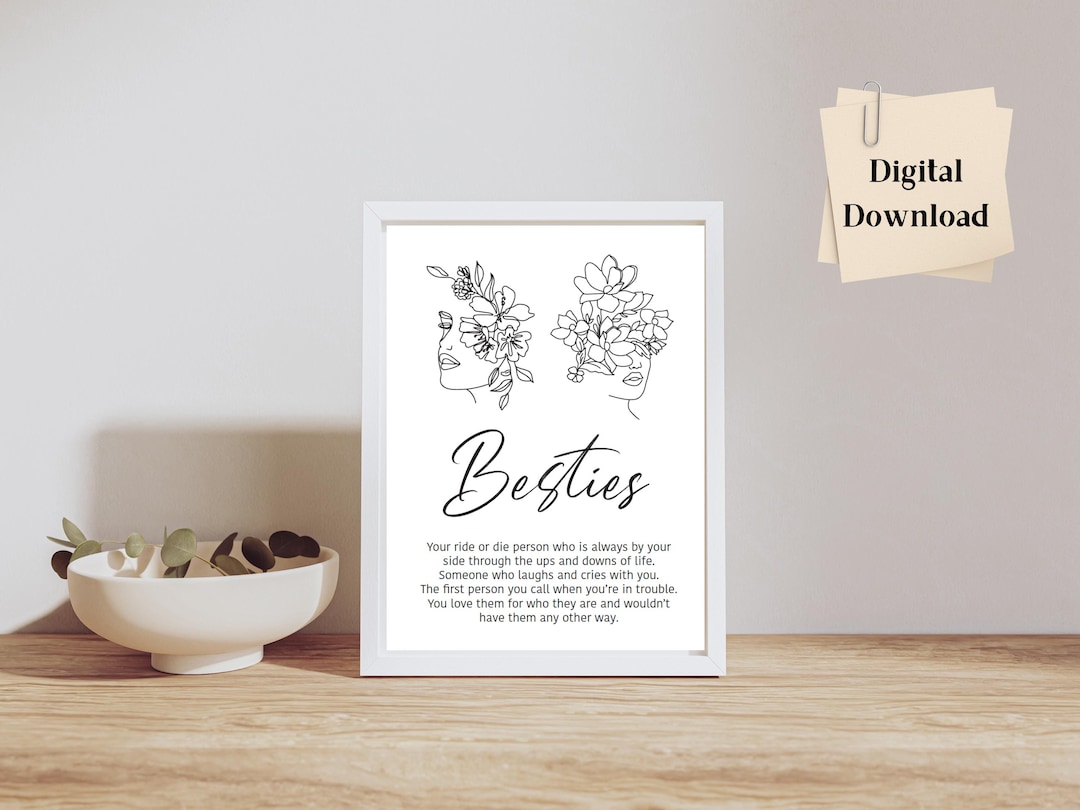 Besties Printable Art | Best Friend Gift | Fine Line Art | Minimal ...