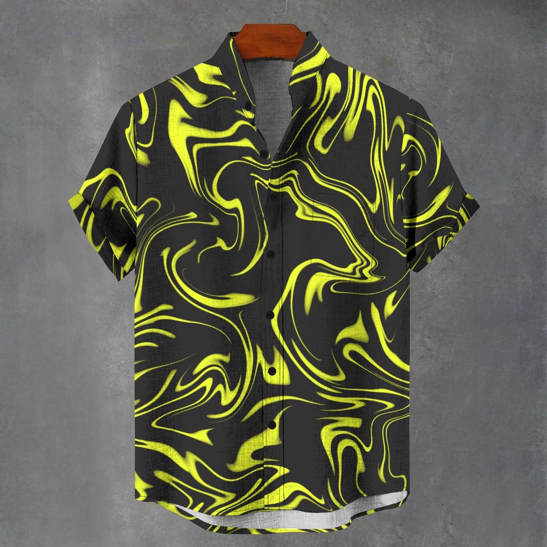 Yellow Swirl Psychedelic Rave Wear - Artistic Digital Button Down Shirt ...
