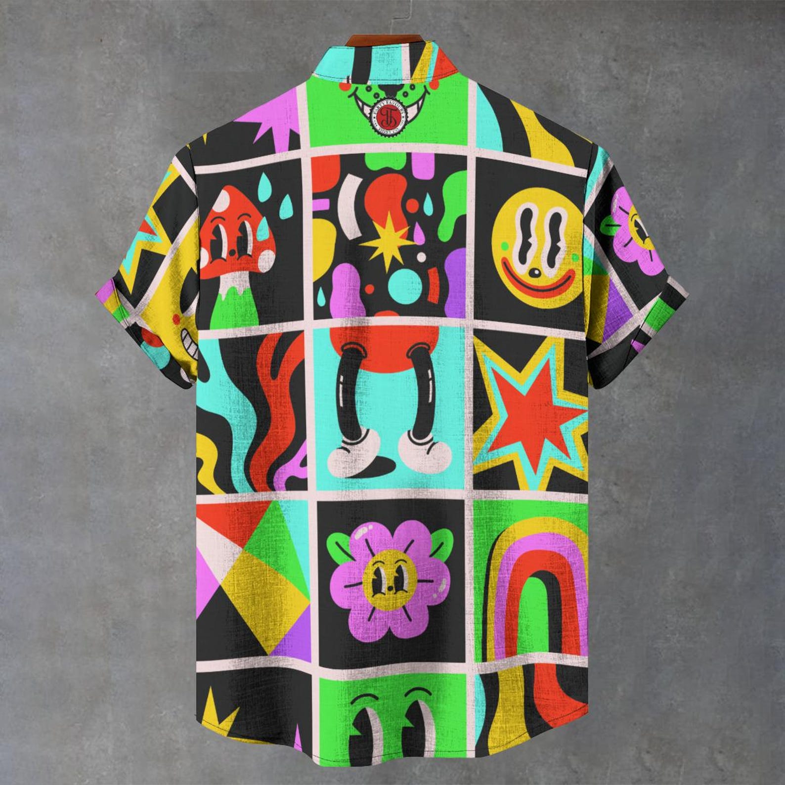 Men's Psychedelic Button Down Shirt, Cartoon Emoji Print - Hawaiian ...