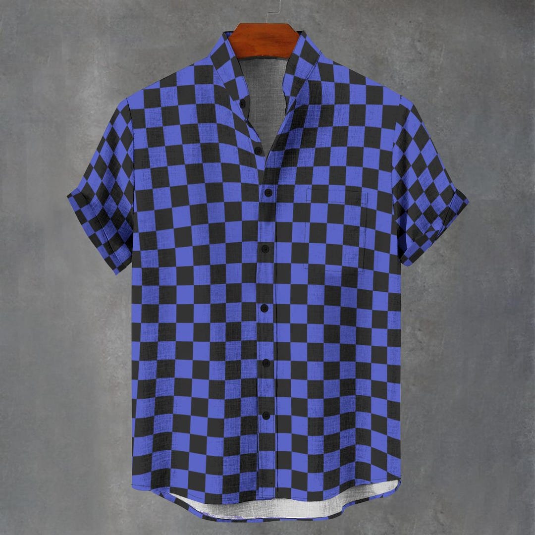 Checker Pattern Shirt - Geometric Print Digital Button Down Shirt ...