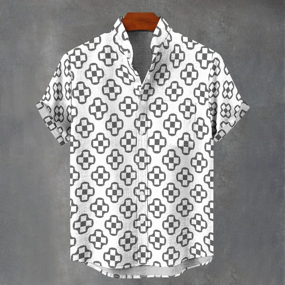 Checker Flower - Artistic Digital Button Down Shirt Abstract Design ...