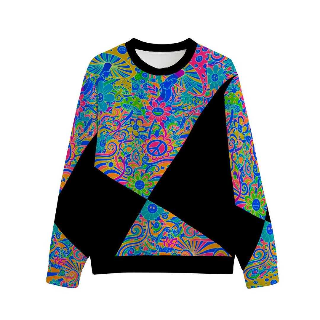 Trippy Geometric Mushroom Psychedelic Floral Graphic Crewneck Sweater ...