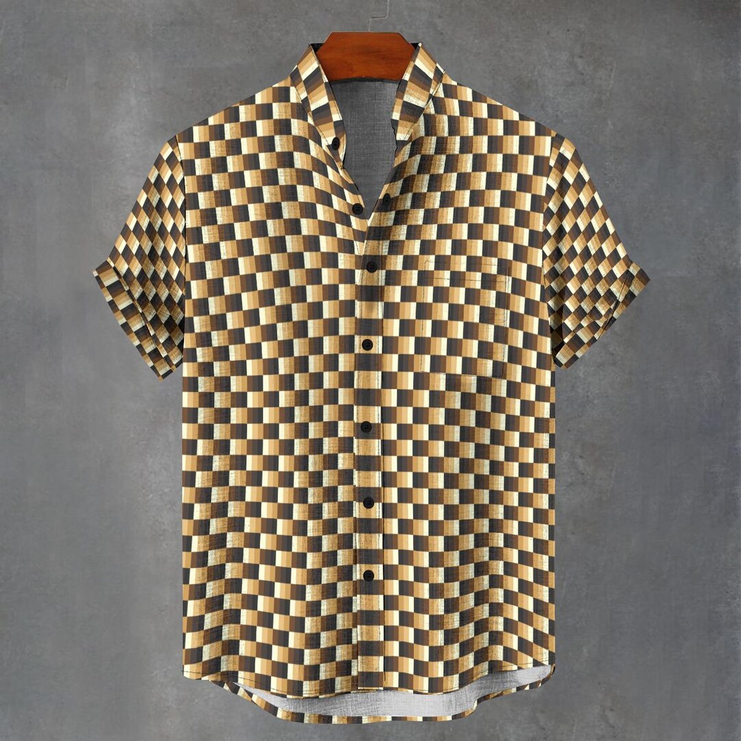 Modern Gradient Checker - Digital Print Button up Shirt- Party Favours ...