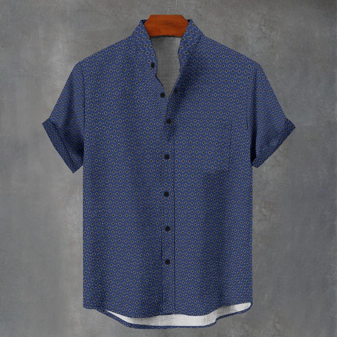 Geometric Mini Square Print Button up Shirt – Abstract Hawaiian Shirt ...