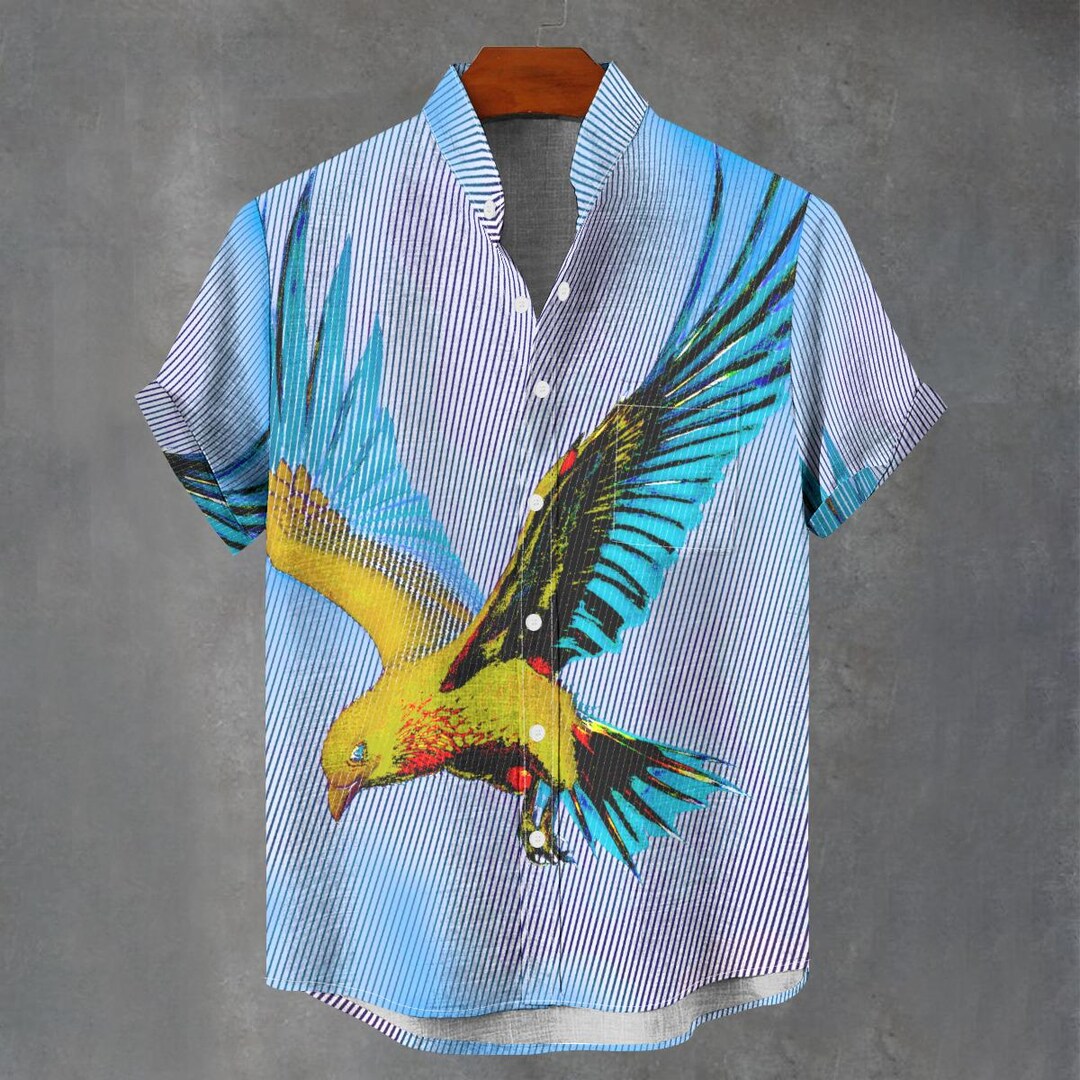 Abstract Bird Print Button-down Shirt, Cotton Spandex Blend - Etsy